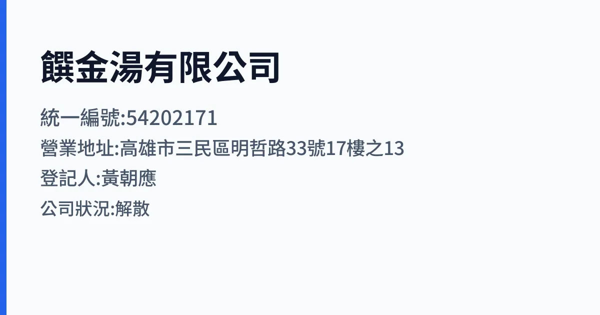 饌金湯有限公司 - 統編 54202171(高雄市) 公司登記資料與營業項目詳細圖表