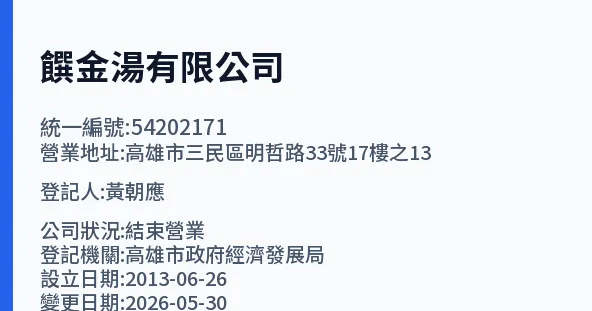 饌金湯有限公司的照片-統編 54202171(高雄市) 公司登記資料與營業項目詳細圖表