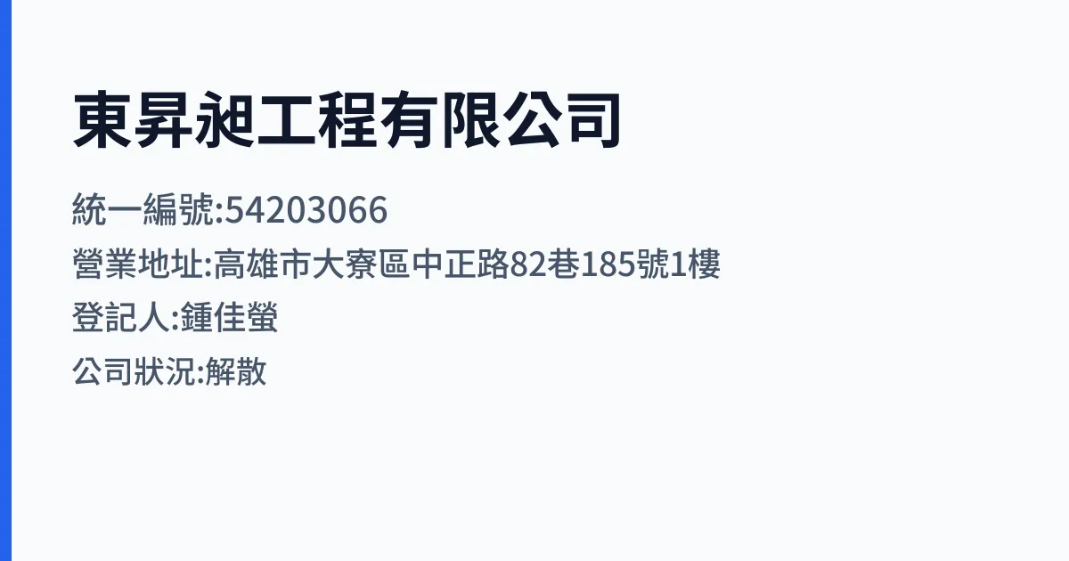 東昇昶工程有限公司 - 統編 54203066(高雄市) 公司登記資料與營業項目詳細圖表