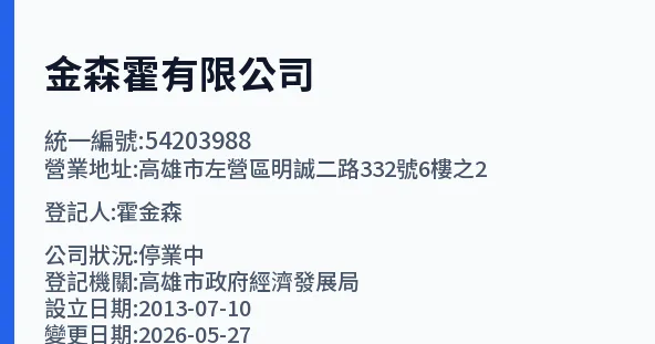 金森霍有限公司的照片-統編 54203988(高雄市) 公司登記資料與營業項目詳細圖表