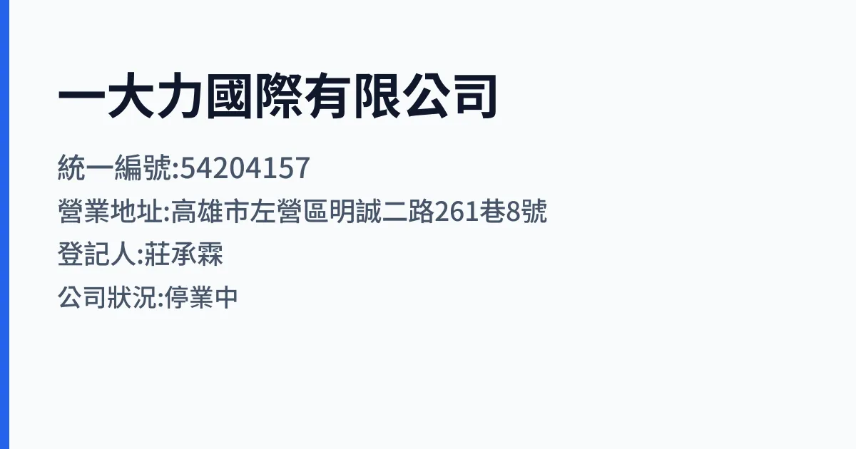 一大力國際有限公司 - 統編 54204157(高雄市) 公司登記資料與營業項目詳細圖表