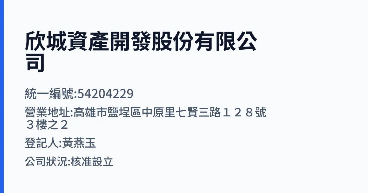欣城資產開發股份有限公司 - 統編 54204229(高雄市) 公司登記資料與營業項目詳細圖表