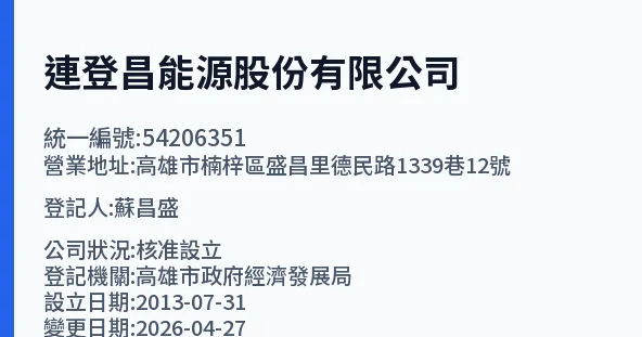 連登昌能源股份有限公司的照片-統編 54206351(高雄市) 公司登記資料與營業項目詳細圖表
