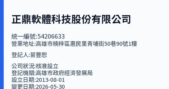 正鼎軟體科技股份有限公司的照片-統編 54206633(高雄市) 公司登記資料與營業項目詳細圖表