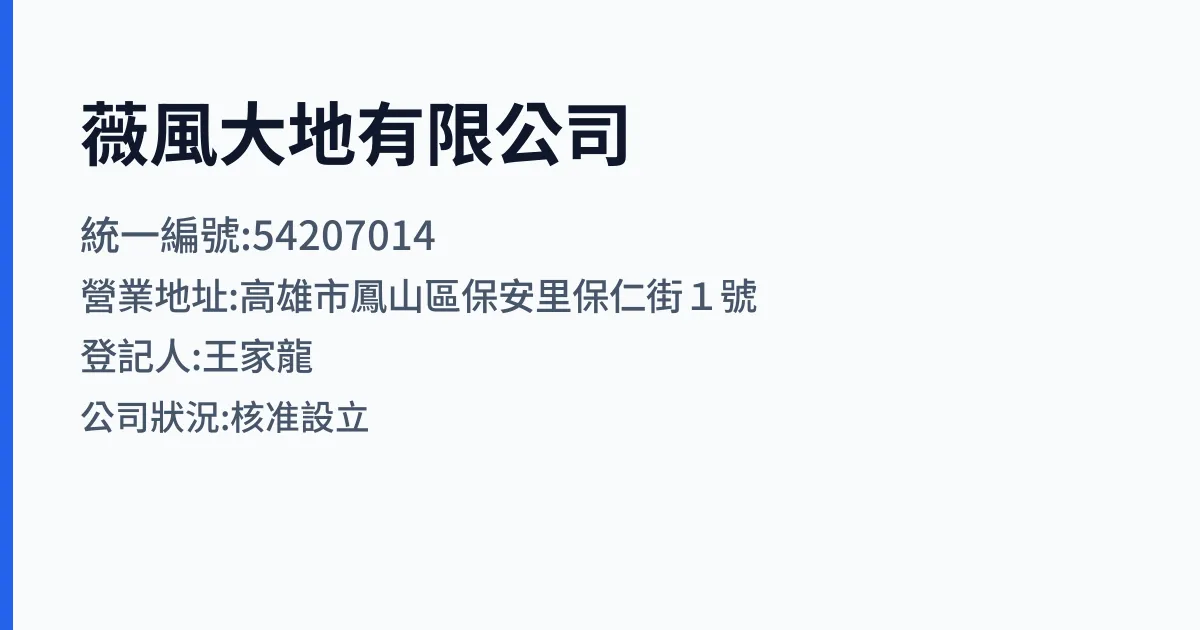 薇風大地有限公司 - 統編 54207014（高雄市） 公司登記資料與營業項目詳細圖表