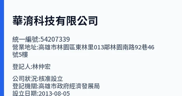 華淯科技有限公司的照片-統編 54207339(高雄市) 公司登記資料與營業項目詳細圖表