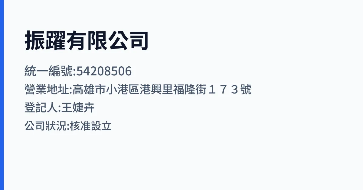 振躍有限公司 - 統編 54208506(高雄市) 公司登記資料與營業項目詳細圖表