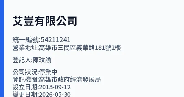 艾豈有限公司的照片-統編 54211241(高雄市) 公司登記資料與營業項目詳細圖表