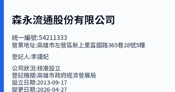 森永流通股份有限公司的照片-統編 54211333(高雄市) 公司登記資料與營業項目詳細圖表