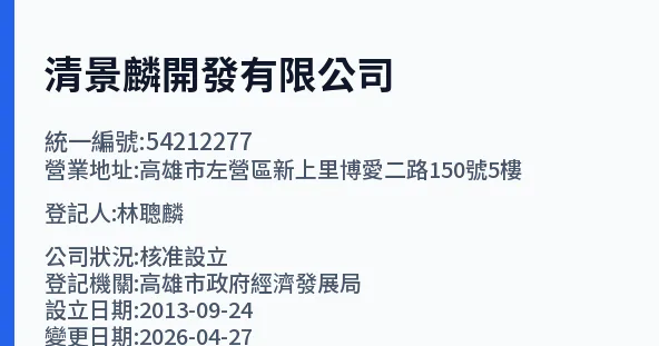 清景麟開發有限公司的照片-統編 54212277(高雄市) 公司登記資料與營業項目詳細圖表