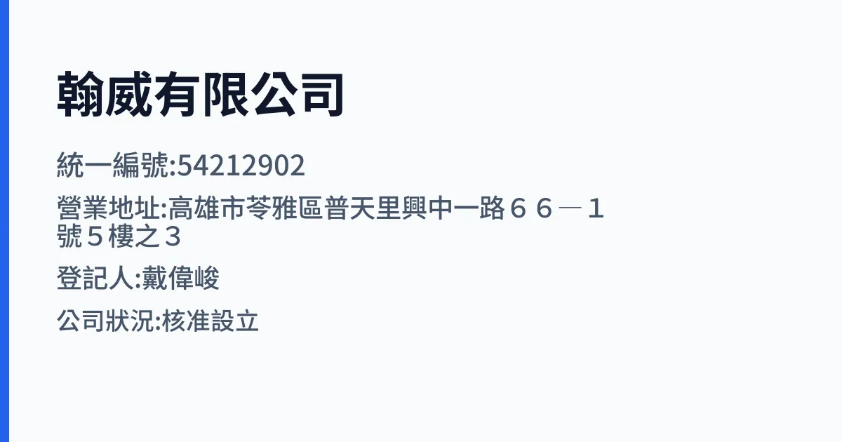 翰威有限公司 - 統編 54212902(高雄市) 公司登記資料與營業項目詳細圖表