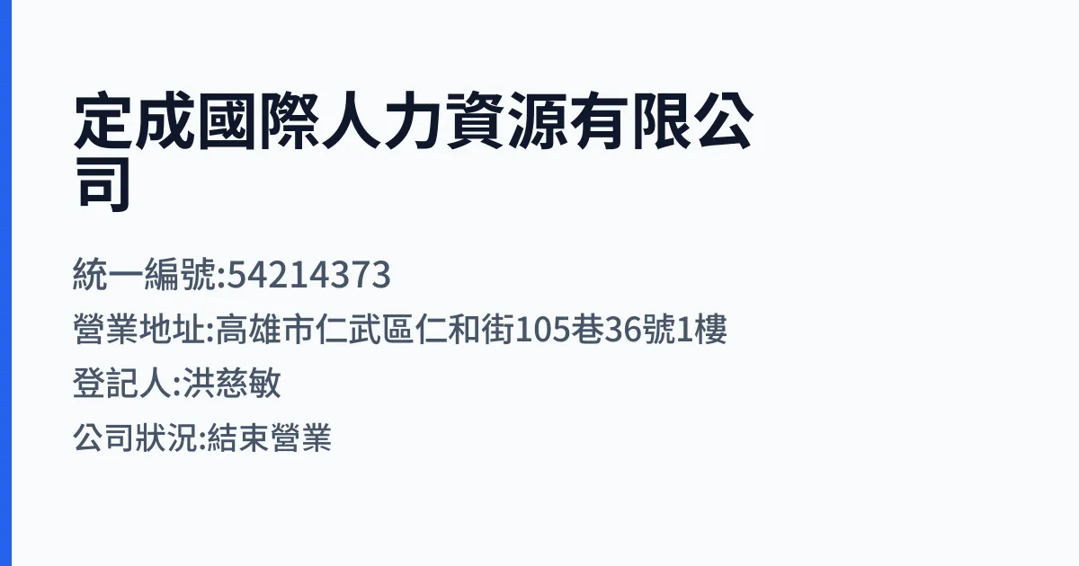 定成國際人力資源有限公司 - 統編 54214373(高雄市) 公司登記資料與營業項目詳細圖表