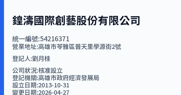 鍠濤國際創藝股份有限公司的照片-統編 54216371(高雄市) 公司登記資料與營業項目詳細圖表