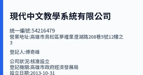 現代中文教學系統有限公司的照片-統編 54216479(高雄市) 公司登記資料與營業項目詳細圖表