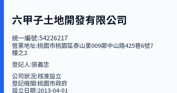 六甲子土地開發有限公司的照片-統編 54226217(桃園市) 公司登記資料與營業項目詳細圖表