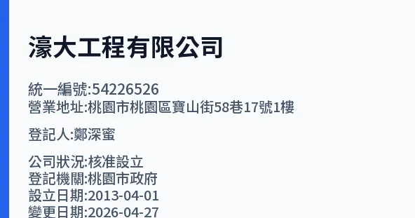 濠大工程有限公司的照片-統編 54226526(桃園市) 公司登記資料與營業項目詳細圖表