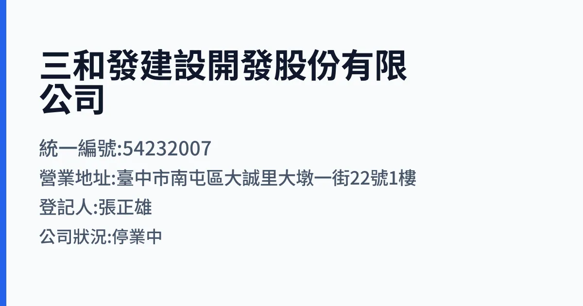 三和發建設開發股份有限公司 - 統編 54232007(臺中市) 公司登記資料與營業項目詳細圖表
