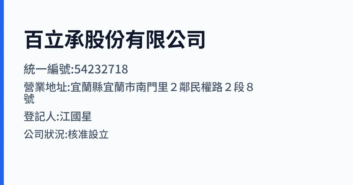 百立承股份有限公司 - 統編 54232718(宜蘭縣) 公司登記資料與營業項目詳細圖表