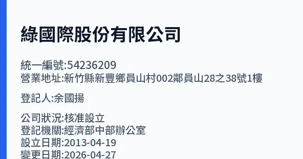 綠國際股份有限公司的照片-統編 54236209(新竹縣) 公司登記資料與營業項目詳細圖表