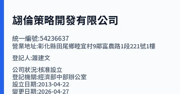 翃倫策略開發有限公司的照片-統編 54236637(彰化縣) 公司登記資料與營業項目詳細圖表