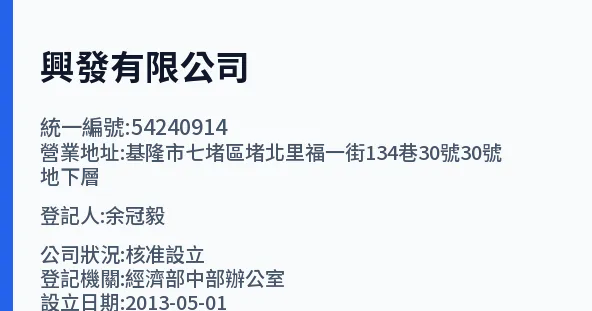 興發有限公司的照片-統編 54240914(基隆市) 公司登記資料與營業項目詳細圖表