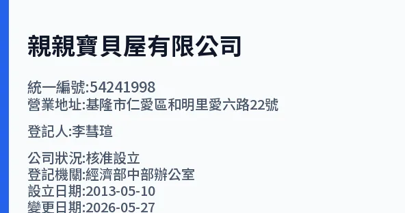 親親寶貝屋有限公司的照片-統編 54241998(基隆市) 公司登記資料與營業項目詳細圖表