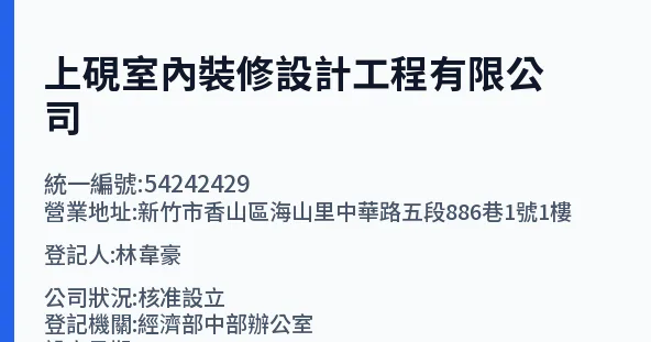上硯室內裝修設計工程有限公司的照片-統編 54242429(新竹市) 公司登記資料與營業項目詳細圖表