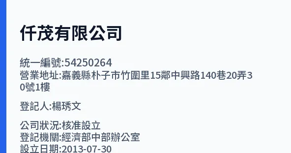 仟茂有限公司的照片-統編 54250264(嘉義縣) 公司登記資料與營業項目詳細圖表