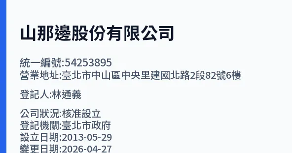 山那邊股份有限公司的照片-統編 54253895(臺北市) 公司登記資料與營業項目詳細圖表