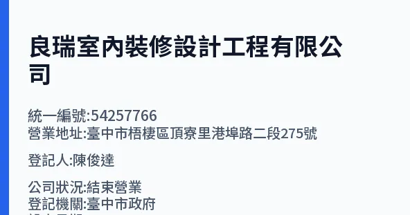 良瑞室內裝修設計工程有限公司的照片-統編 54257766(臺中市) 公司登記資料與營業項目詳細圖表