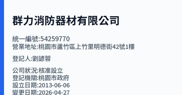 群力消防器材有限公司的照片-統編 54259770(桃園市) 公司登記資料與營業項目詳細圖表