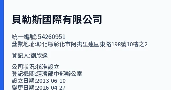 貝勒斯國際有限公司的照片-統編 54260951(彰化縣) 公司登記資料與營業項目詳細圖表