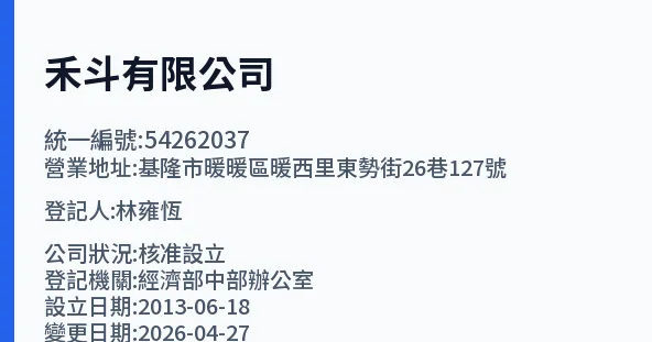禾斗有限公司的照片-統編 54262037(基隆市) 公司登記資料與營業項目詳細圖表