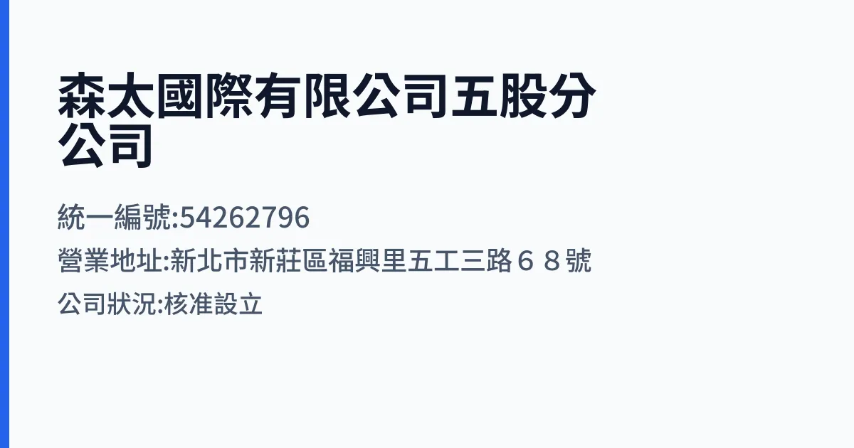 森太國際有限公司五股分公司 - 統編 54262796(新北市) 公司登記資料與營業項目詳細圖表