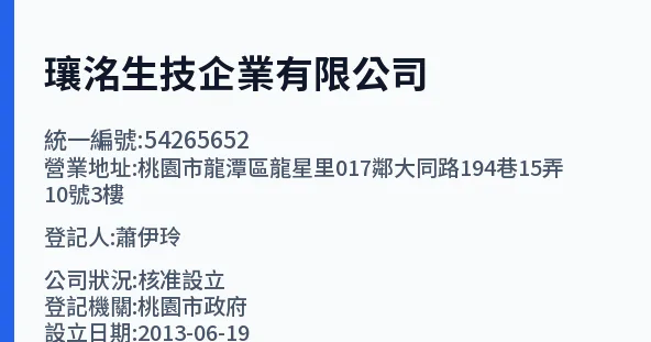 瓖洺生技企業有限公司的照片-統編 54265652(桃園市) 公司登記資料與營業項目詳細圖表