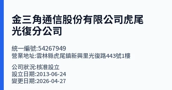 金三角通信股份有限公司虎尾光復分公司的照片-統編 54267949(雲林縣) 公司登記資料與營業項目詳細圖表