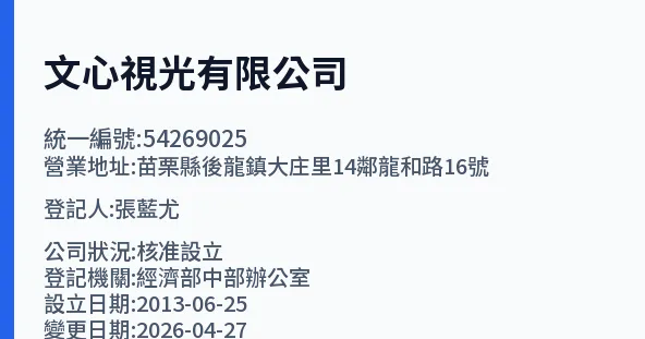 文心視光有限公司的照片-統編 54269025(苗栗縣) 公司登記資料與營業項目詳細圖表