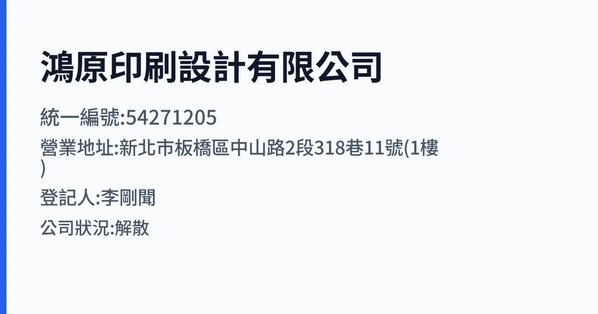 鴻原印刷設計有限公司 - 統編 54271205(新北市) 公司登記資料與營業項目詳細圖表