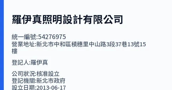 羅伊真照明設計有限公司的照片-統編 54276975(新北市) 公司登記資料與營業項目詳細圖表