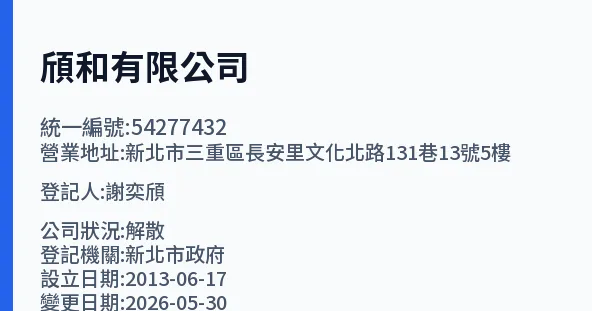 頎和有限公司的照片-統編 54277432(新北市) 公司登記資料與營業項目詳細圖表
