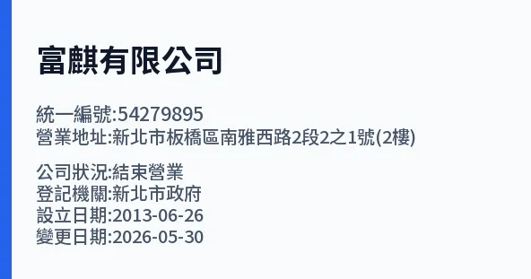 富麒有限公司的照片-統編 54279895(新北市) 公司登記資料與營業項目詳細圖表
