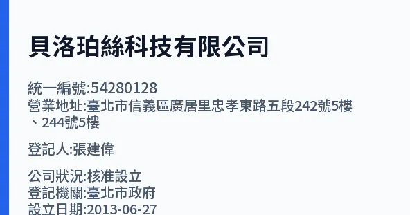 貝洛珀絲科技有限公司的照片-統編 54280128(臺北市) 公司登記資料與營業項目詳細圖表