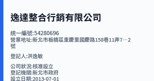 逸達整合行銷有限公司的照片-統編 54280696(新北市) 公司登記資料與營業項目詳細圖表
