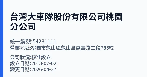 台灣大車隊股份有限公司桃園分公司的照片-統編 54281111(桃園市) 公司登記資料與營業項目詳細圖表