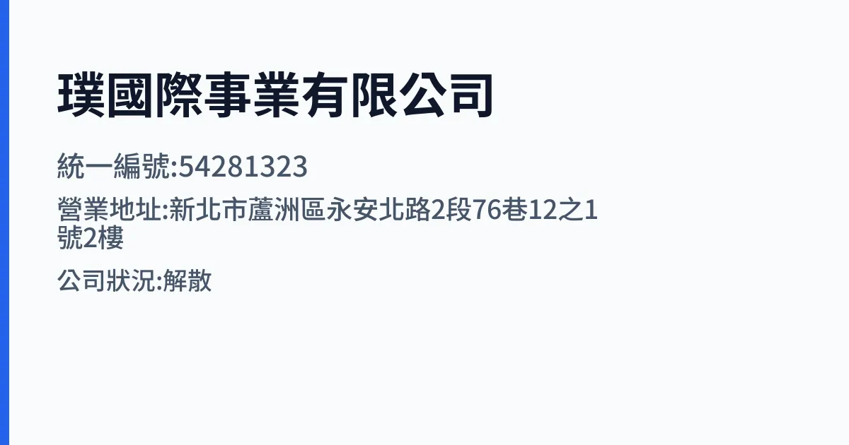 璞國際事業有限公司 - 統編 54281323(新北市) 公司登記資料與營業項目詳細圖表