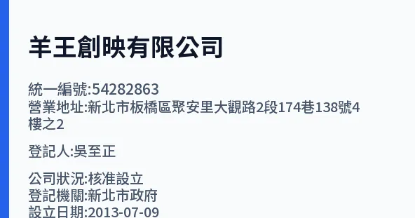 羊王創映有限公司的照片-統編 54282863(新北市) 公司登記資料與營業項目詳細圖表