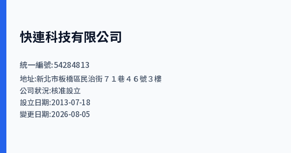 快連科技有限公司的照片-統編 54284813 公司登記資料與營業項目詳細圖表