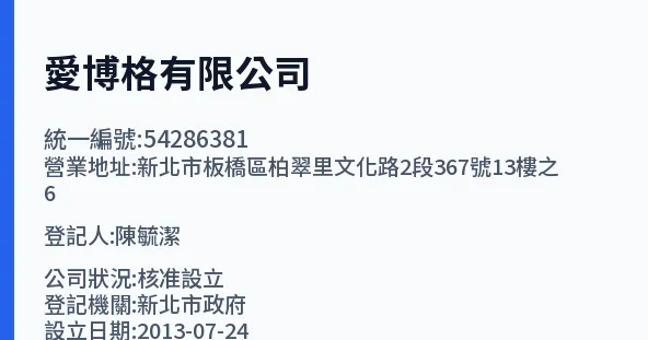 愛博格有限公司的照片-統編 54286381(新北市) 公司登記資料與營業項目詳細圖表