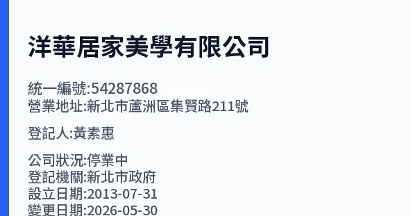 洋華居家美學有限公司的照片-統編 54287868(新北市) 公司登記資料與營業項目詳細圖表