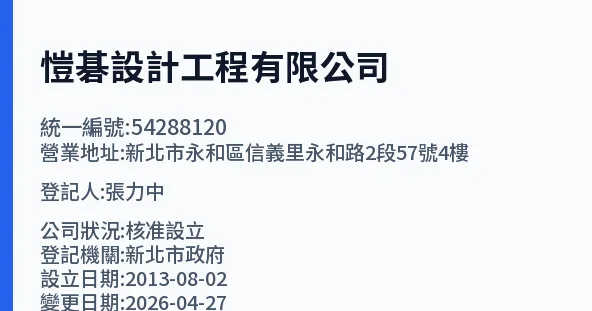 愷碁設計工程有限公司的照片-統編 54288120(新北市) 公司登記資料與營業項目詳細圖表